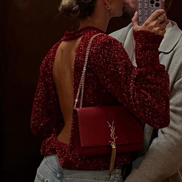 Zara | Sweaters | Zara Red Tinsel Sweater With Open Back | Poshmark